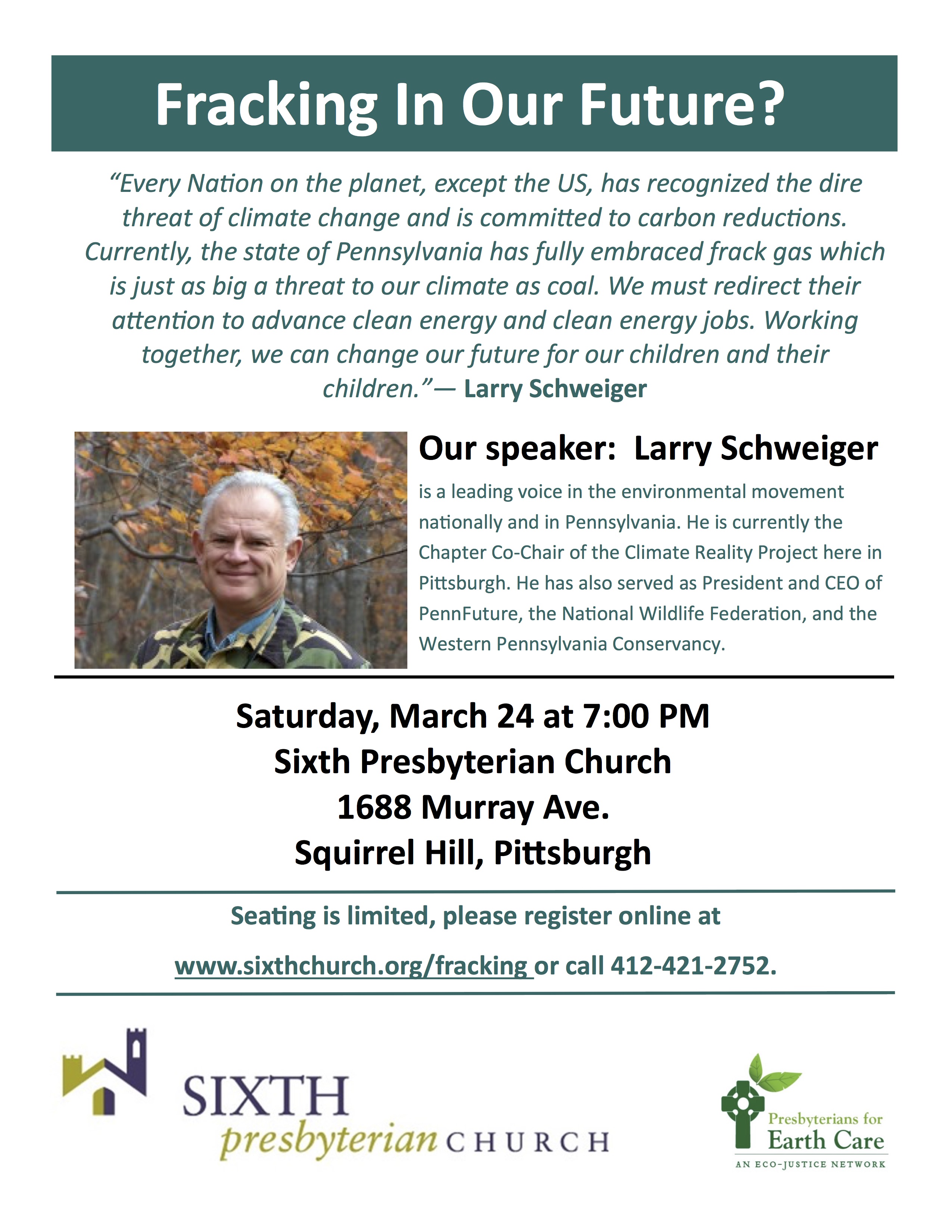 “Fracking In Our Future?” Lecture by Larry Schweiger – #NoPetroPA